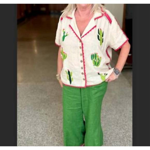 Sister Mary | Tops | New Sister Mary Linen Blend Cactus Top | Poshmark